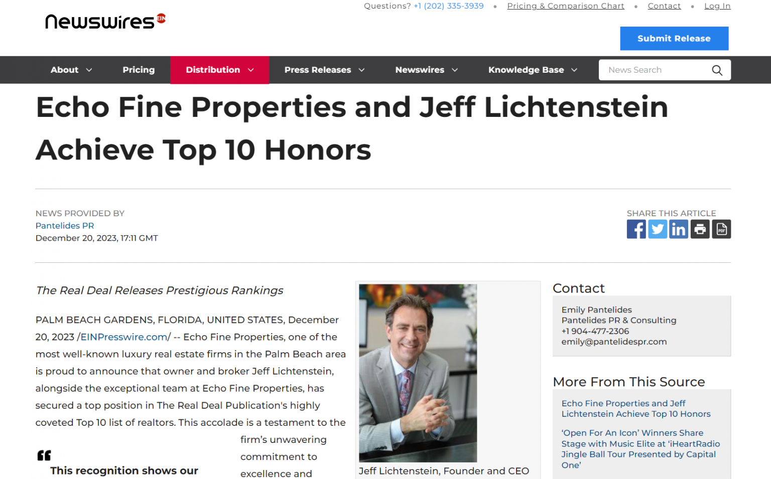 Echo Fine Properties and Jeff Lichtenstein Achieve Top 10 Honors - Echo Fine Properties